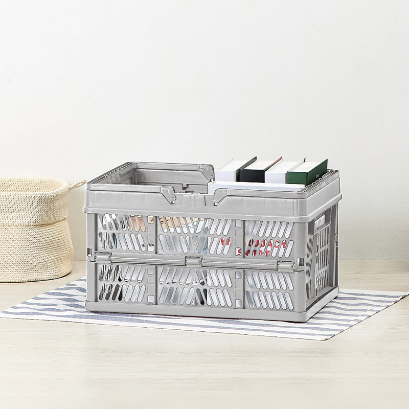 Simplify Collapsible Storage Crate with Carrying Handles in Grey | Wayfair